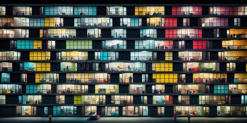 Direct Front View of Office Building with Many Windows of Rooms Stock ...