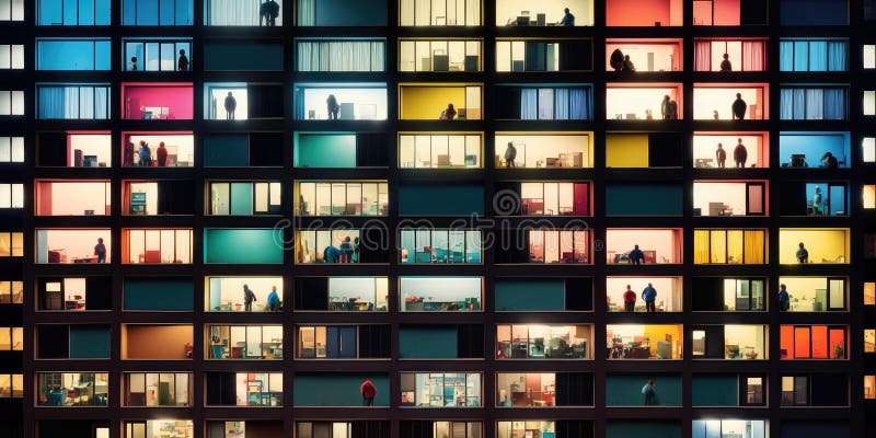 Direct Front View of Office Building with Many Windows of Rooms Stock ...