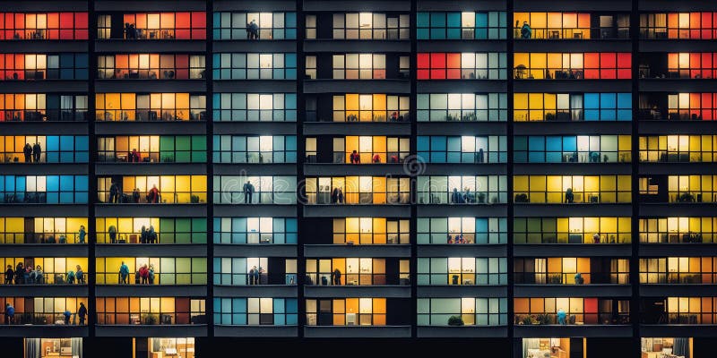 Direct Front View of Office Building with Many Windows of Rooms Stock ...