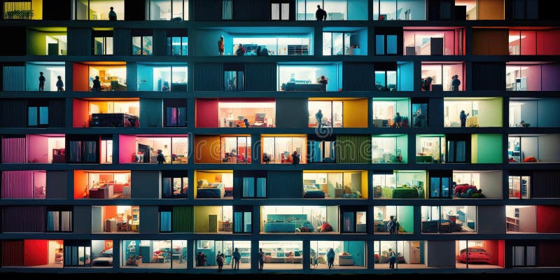 Direct Front View of Office Building with Many Windows of Rooms Stock ...