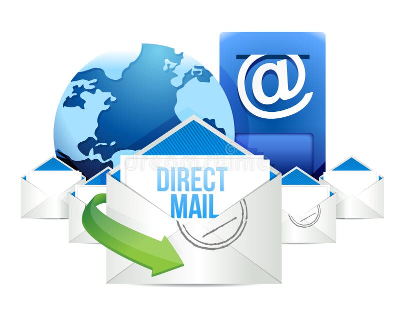 Direct Mail Blue Mailbox with Mails Global Stock Illustration ...