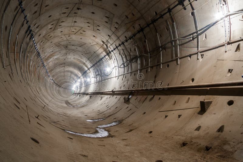 Direct Subway Tunnel with a Circular Section and Rails Goes Straight ...
