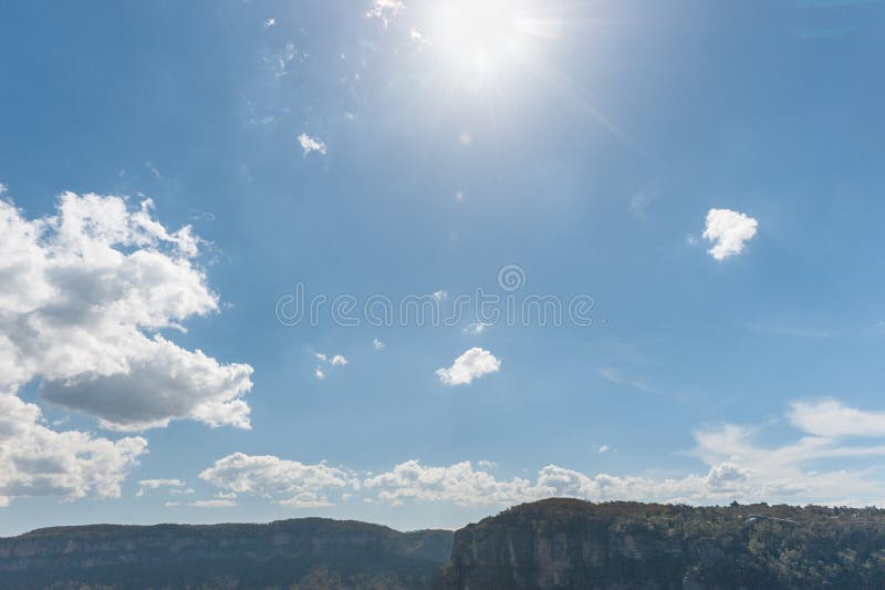 Direct Sunlight in Blue Mountains in Sydney, Australia. Cloudy Blue Sky ...