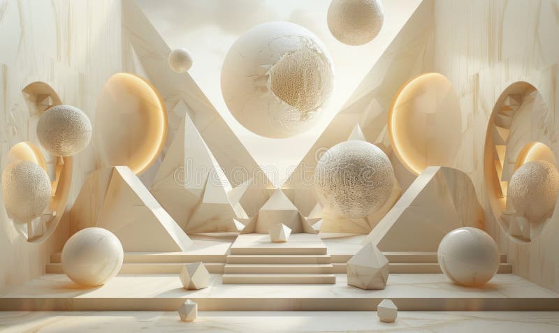 Direct View of a Geometric Composition with Spheres, Cubes, and ...