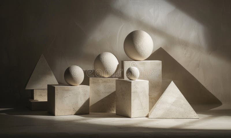 Direct View of a Geometric Composition with Spheres, Cubes, and ...