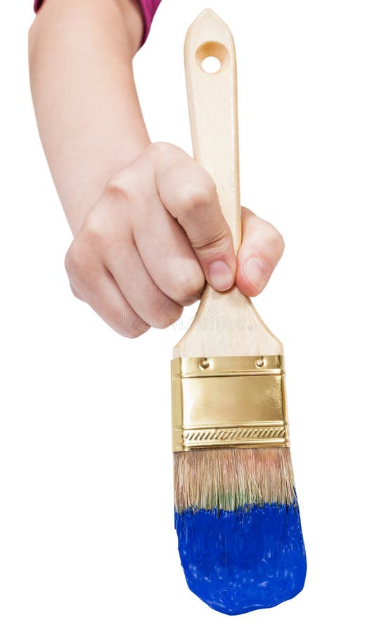 Direct View of Painter Hand with Blue Paintbrush Stock Photo - Image of ...
