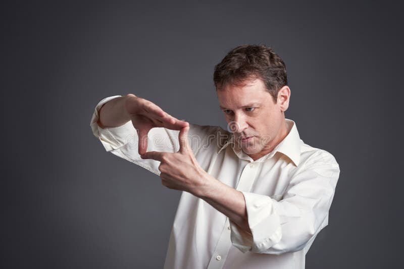 Directing man stock image. Image of hand, hands, shirt - 73993855