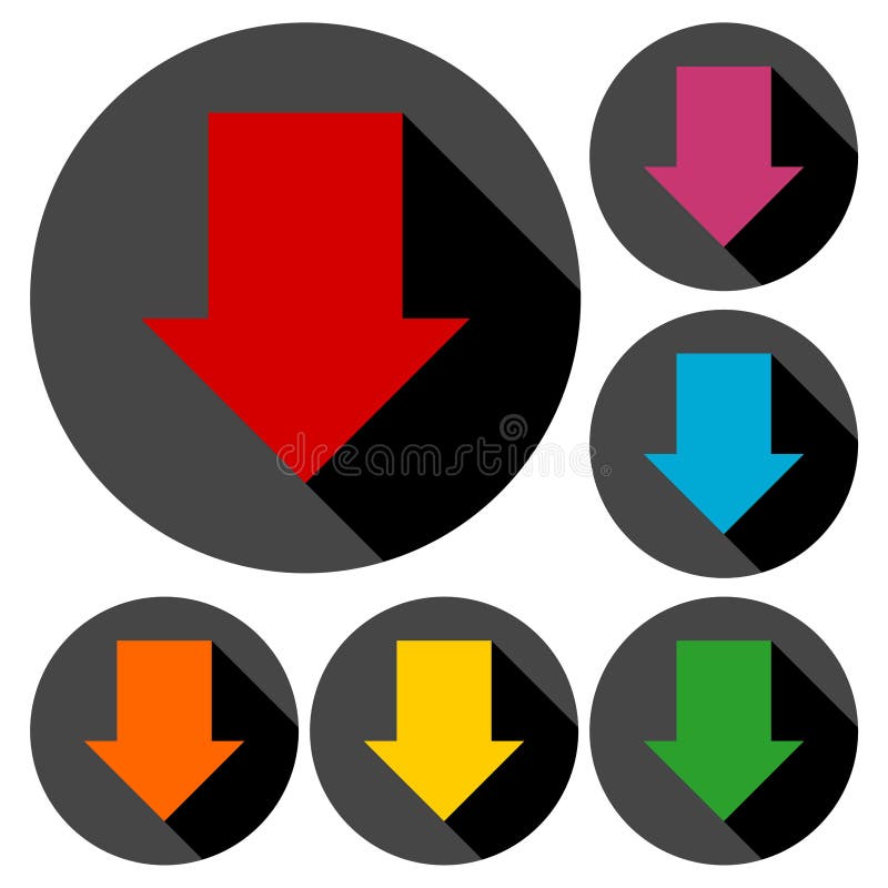 Direction Arrow Down Icons Set with Long Shadow Stock Vector ...