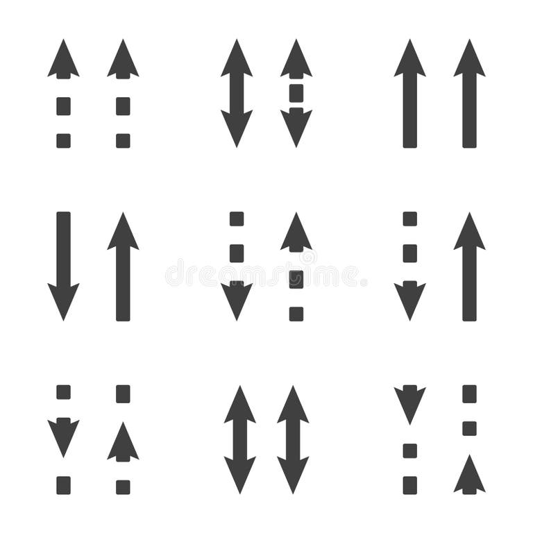 Direction Arrows Icons Set. Straight and Dashed Arrows in the Same and ...