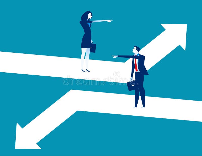 Person Pointing To Different Direction. Business Team Concept, Flat Kid ...