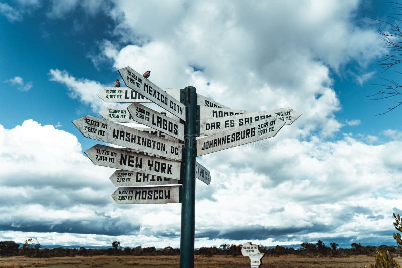 Direction Post in Africa with Multiple Signs. Stock Photo - Image of ...