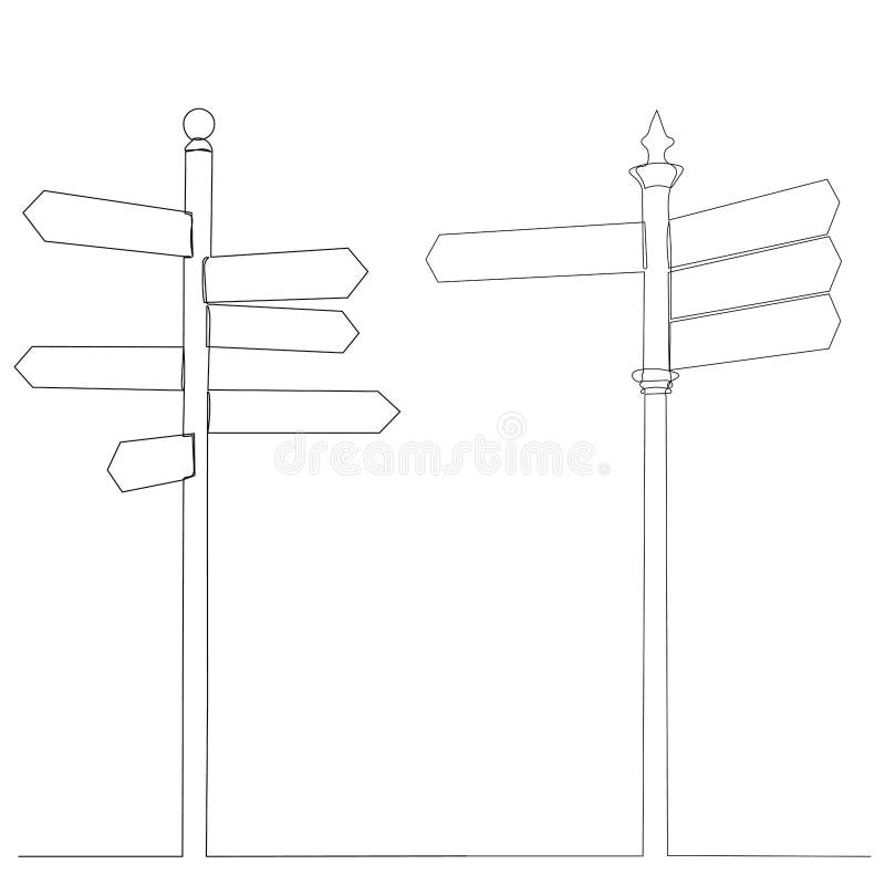 Direction Sign Drawing by One Continuous Line, Isolated Stock Vector ...