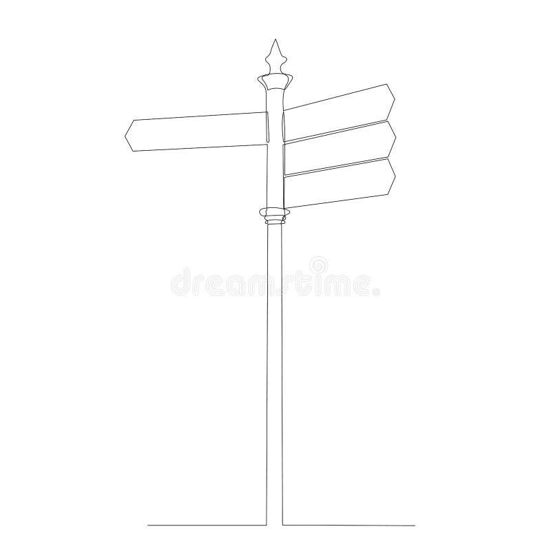 Direction Sign Drawing by One Continuous Line Stock Vector ...