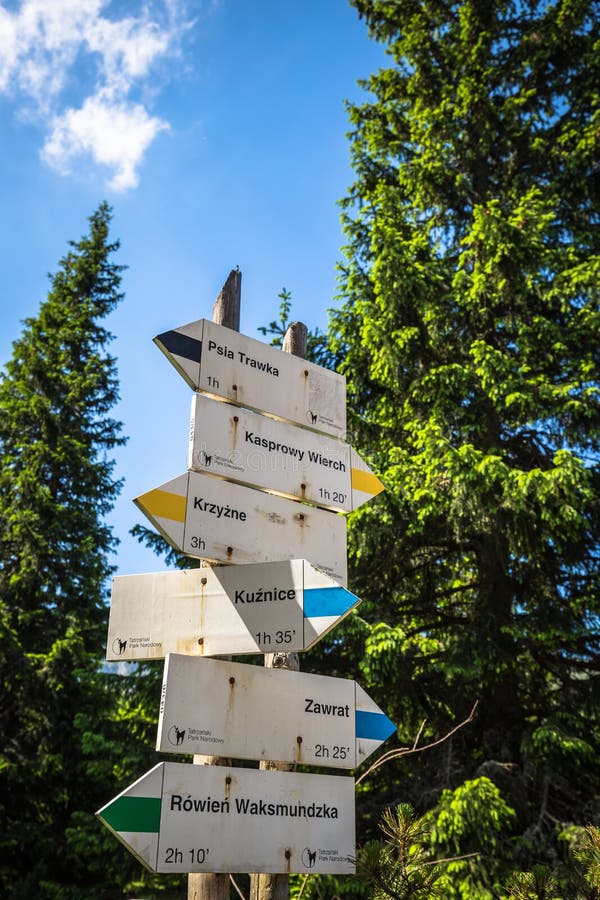 Direction Sign on Mountain Trail, High Tatras, Poland Stock Image ...