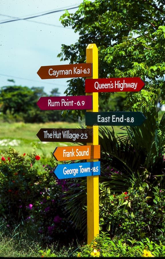 Direction Signs Grand Cayman Islands Stock Photo - Image of signs ...