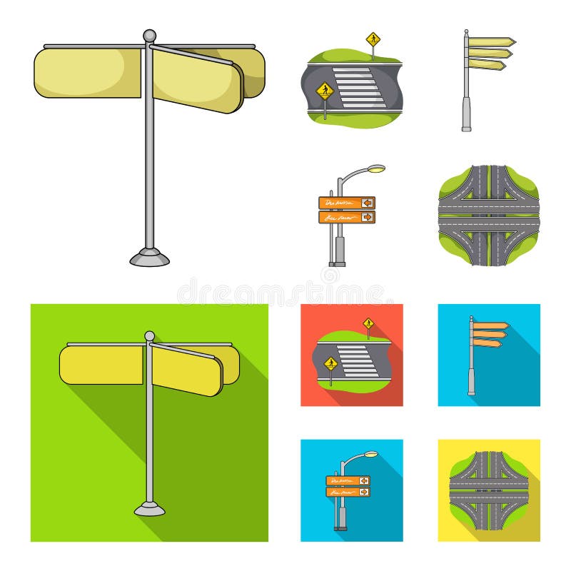 Direction Signs and Other Web Icon in Cartoon,flat Style.Road Junctions ...