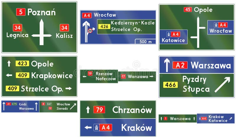 Direction Signs in Poland stock illustration. Illustration of europe ...