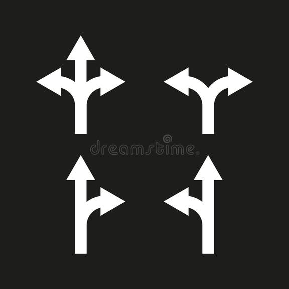 Directional Arrow Icons. Multiple Path Options. Black and White Vector ...