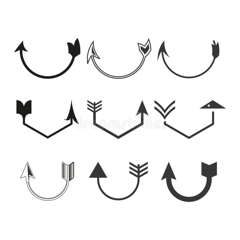 Directional Arrow Symbols. Black and White Pointers. Vector Navigation Icons. Simple Cursor ...