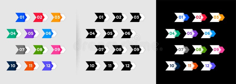 Directional Bullet Points Numbers from One To Twelve Stock Vector ...