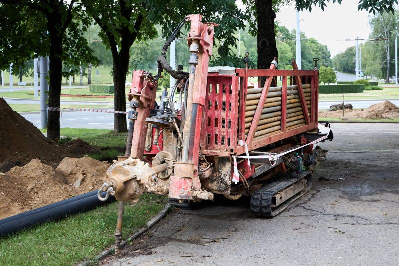 Directional Drill Machine or Drilling Rig Stands on Paved Asphalt ...