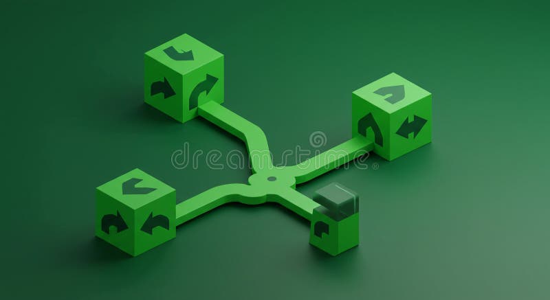 Directional Network Connecting Green Cubes and Paths Stock Image ...