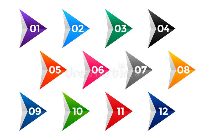 Directional Number Bullet Points from One To Twelve Stock Vector ...
