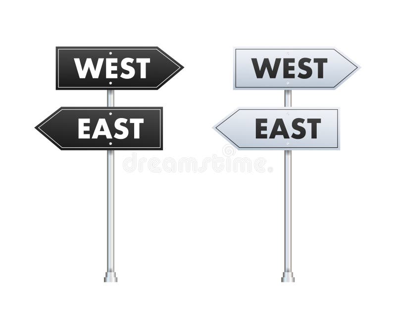 Directional Road Signs Pointing East and West, Vector Illustration of ...