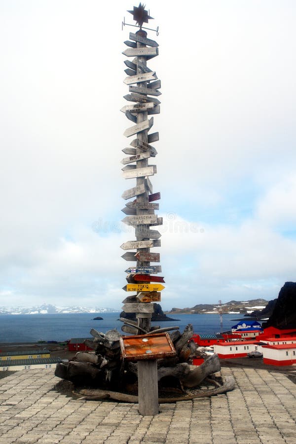 Directional Sign in Antarctica Stock Image - Image of point ...