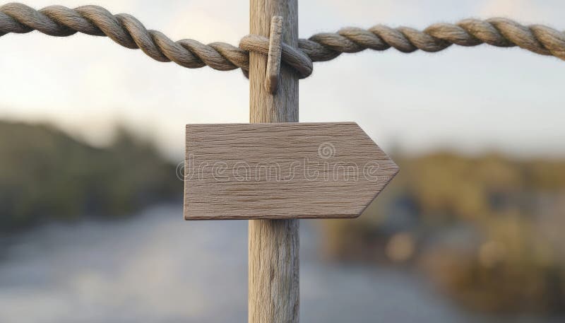 Directional Sign Held by Clothespin on Rope in a Render Stock Photo ...