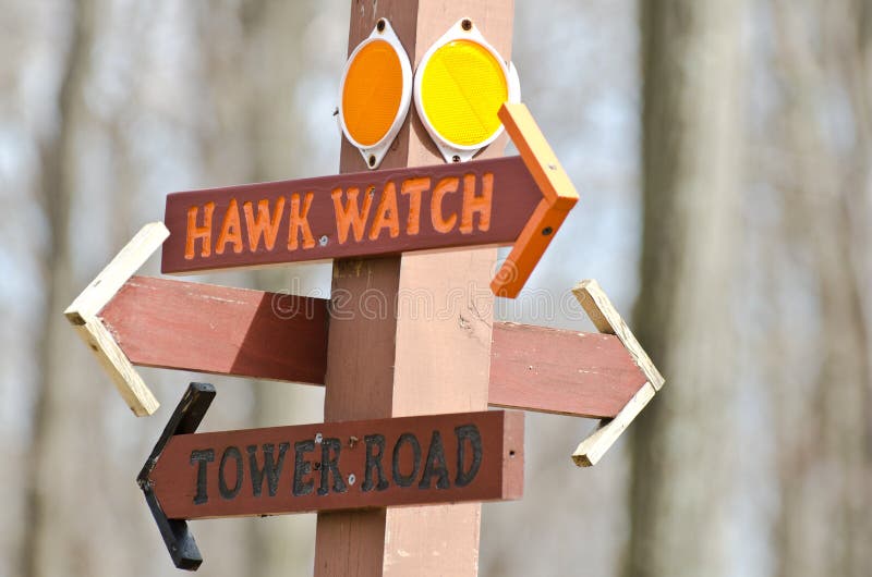 Directional Sign Pointing Way To the Hawk Watch Stock Image - Image of ...