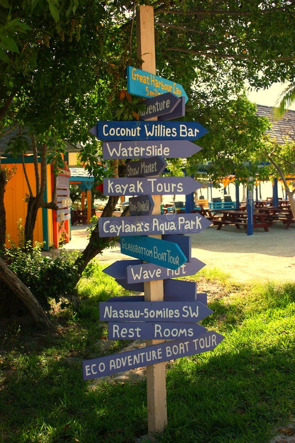 Directional Sign Post in Coco Cay Stock Image - Image of bahamas ...