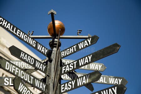 Directional Sign Post with Mixed Messages Stock Photo - Image of ...