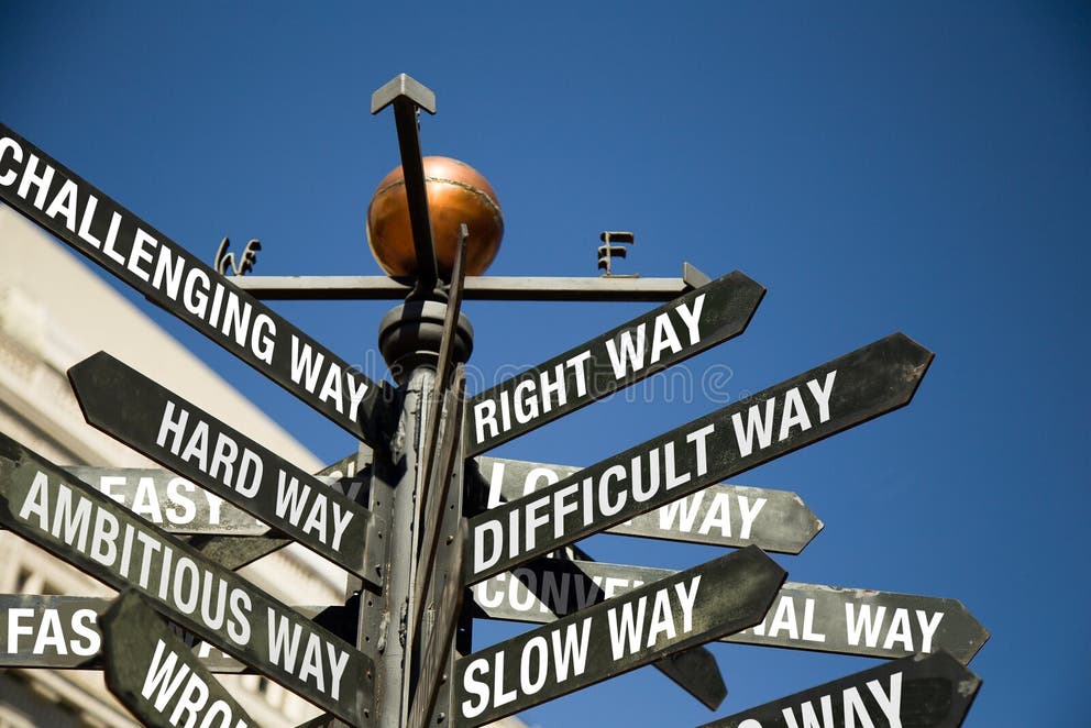 Directional Sign Post with Mixed Messages Stock Image - Image of ...