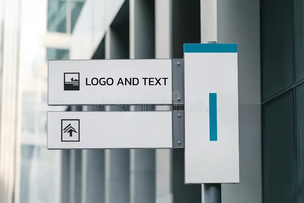 Directional Signage with Logo and Text in Modern Urban Setting Stock ...