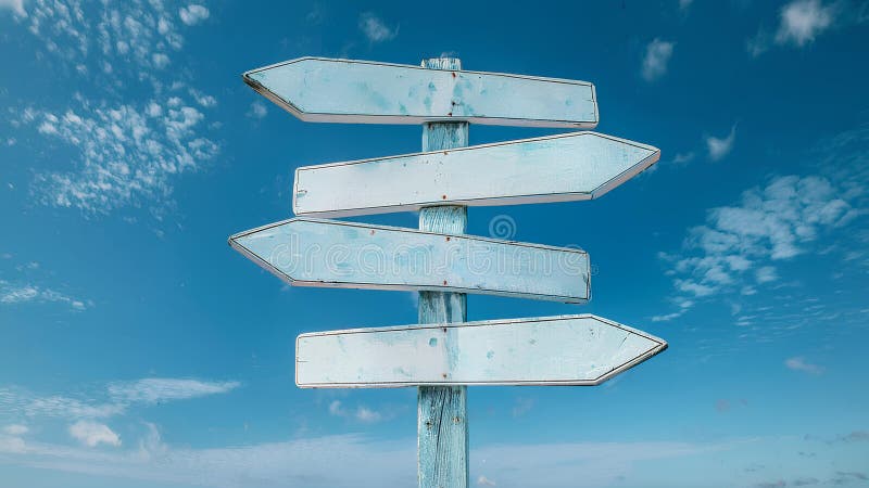 Directional Signs Against a Bright Blue Sky. an Image of Empty Road ...
