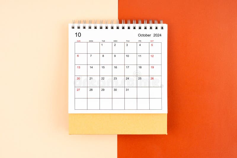 Directly Above View of October 2024 Desk Calendar on Orange Background ...