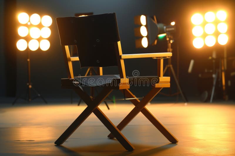 Director Chair with Studio Lights in the Background Stock Image - Image ...
