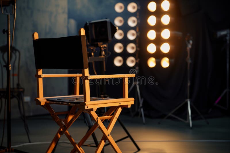 Director Chair with Studio Lights in the Background Stock Image - Image ...