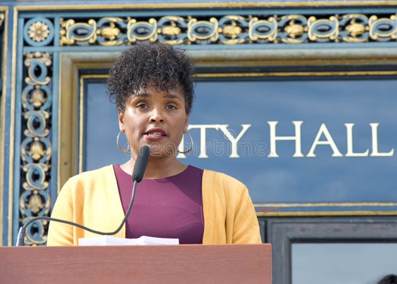 Director Kimberly Ellis Speaking at a Press Conference in San Francisco ...
