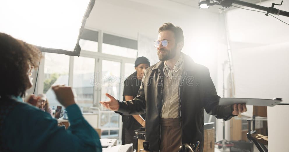 Director, Man and Talking To Actor, Script and Practice for Take on Set ...