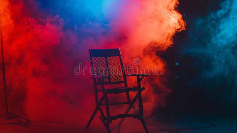 Director S Chair with Camera and Lighting Equipment in a Studio. Stock ...