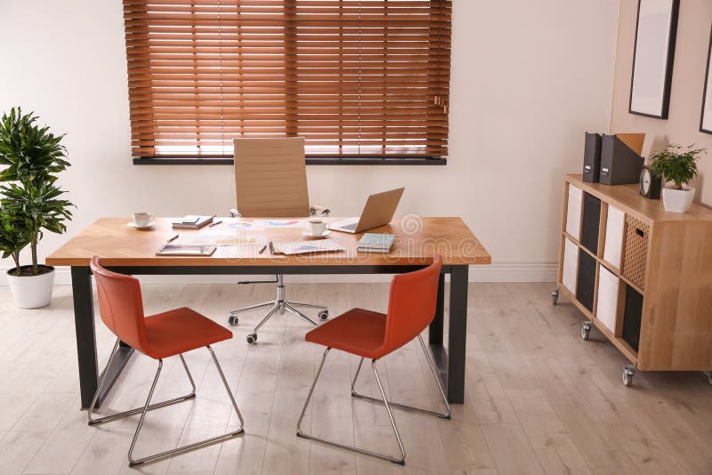 Director`s Office with Large Table. Interior Design Stock Image - Image ...