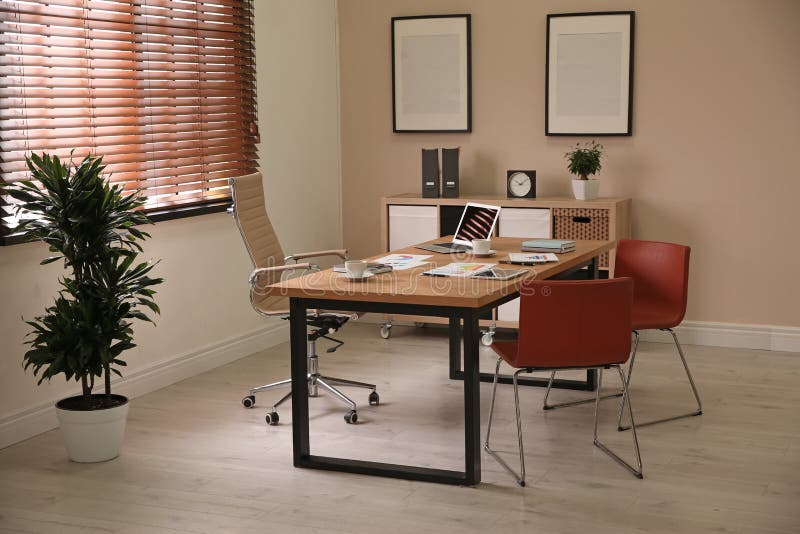 Director`s Office with Large Wooden Table. Interior Design Stock Image ...