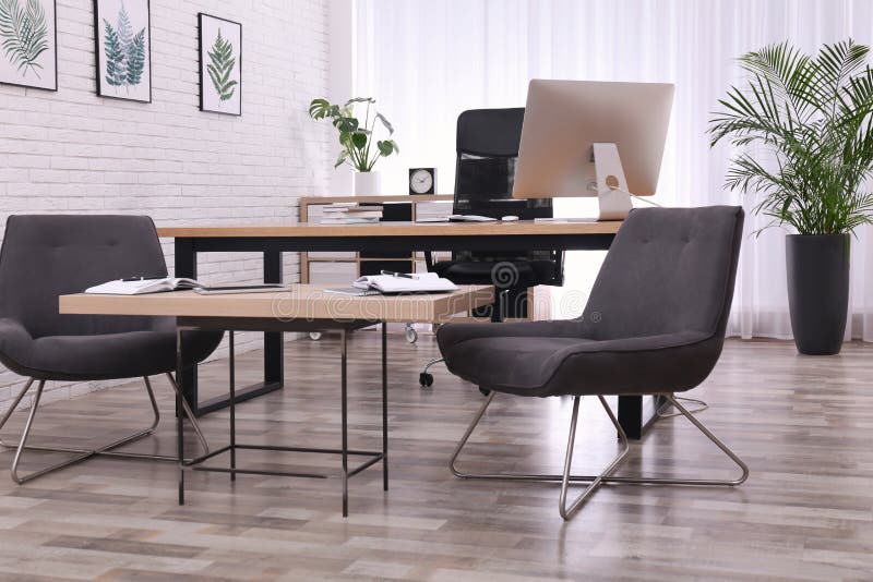 Director`s Office with Large Table. Interior Design Stock Photo - Image ...
