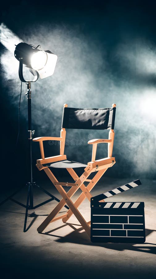 Directors Chair and Clapperboard Evoke a Cinematic Vibe Under Spotlight ...