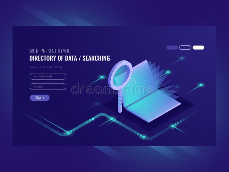 Directory of Data, Information Serching Result, Book with Magnifying ...
