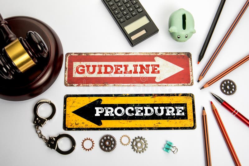 Directriz Y Procedimiento. Flecha Direccional Roja Y Amarilla Con Texto ...