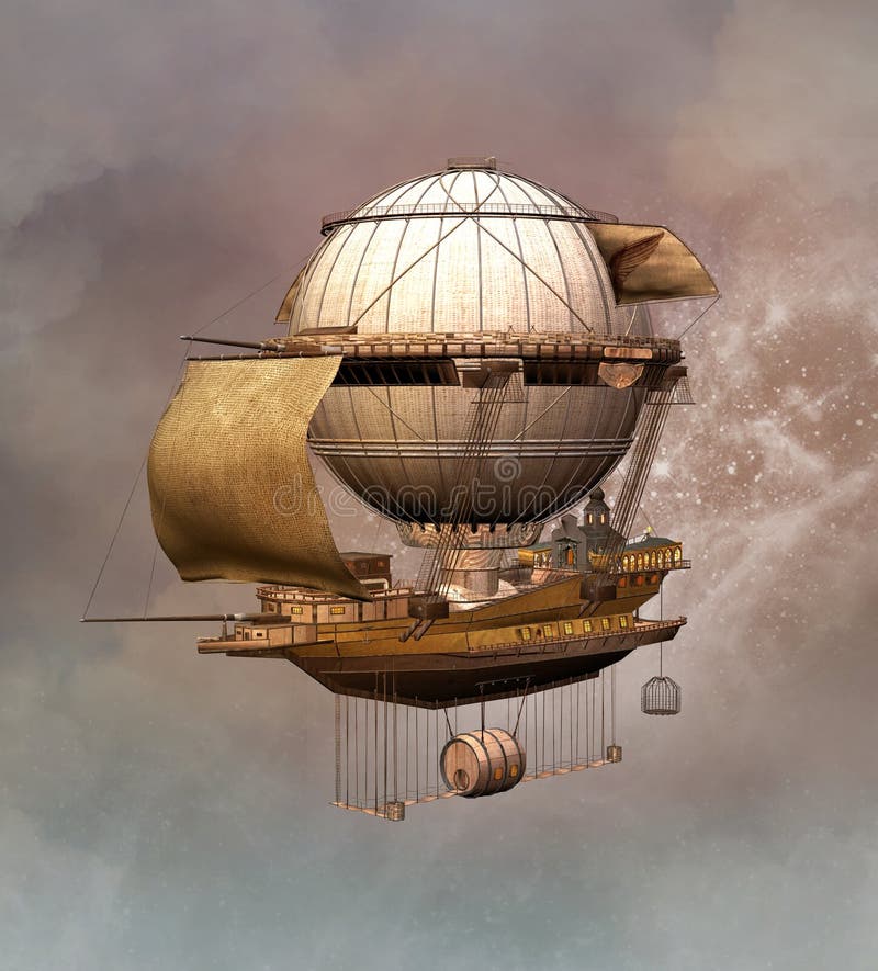 Dirigeable De Steampunk D'imagination Illustration Stock - Illustration ...