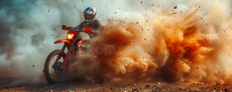 Dirt Bike in Action with Dust Trail Stock Image - Image of sport, rider ...